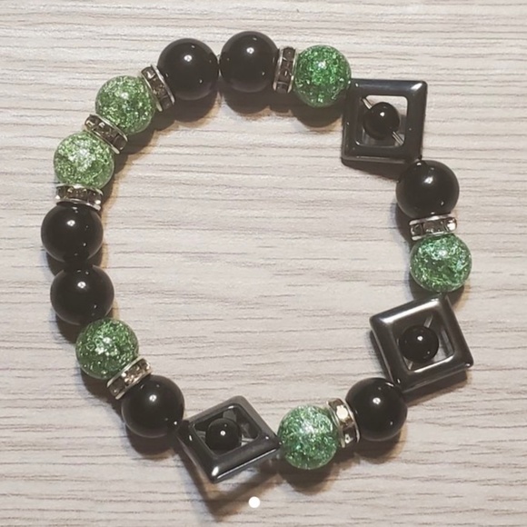 MJP | Jewelry | Handmade Gemstone Bracelet Obsidian Green Crackled ...